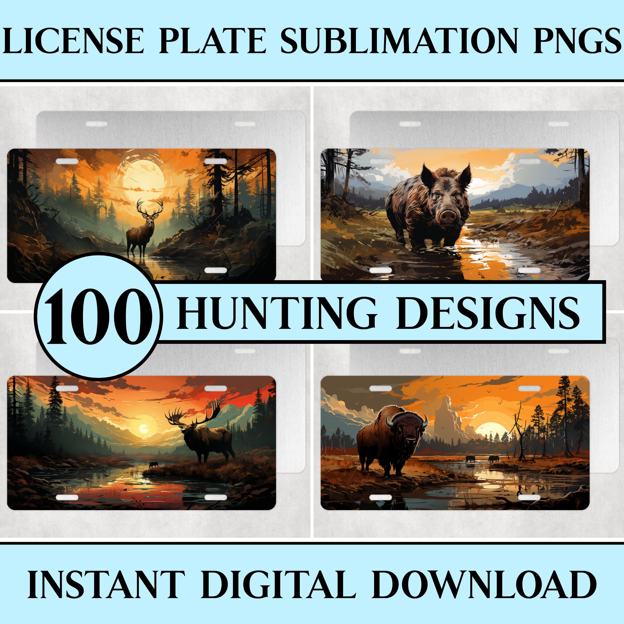 Hunting License Plate Designs Bundle, Hunting Car License Plate Wrap ...