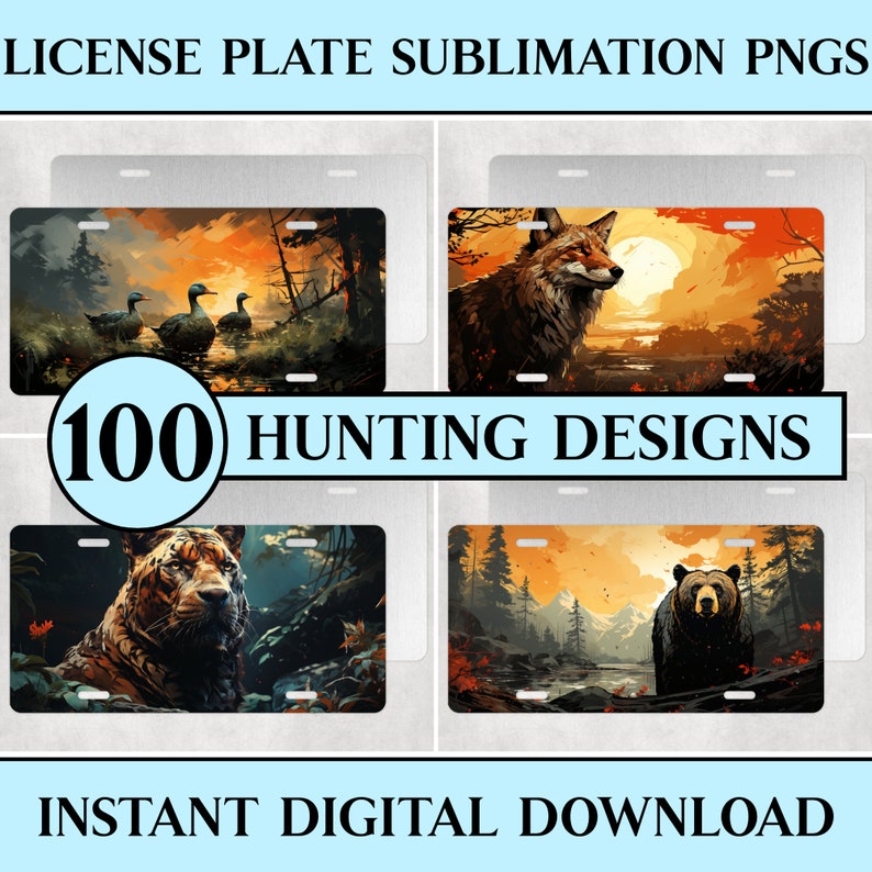 100 Hunting License Plate PNG Bundle: Wildlife Designs for Sublimation ...