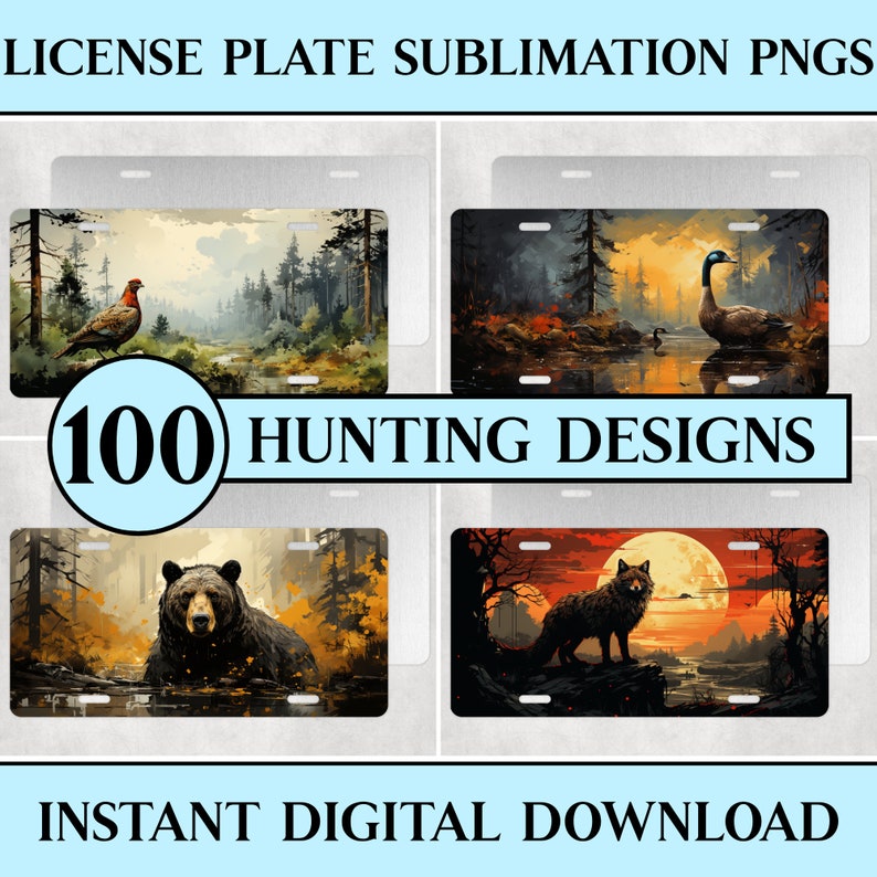 100 Hunting License Plate PNG Bundle: Wildlife Designs for Sublimation ...