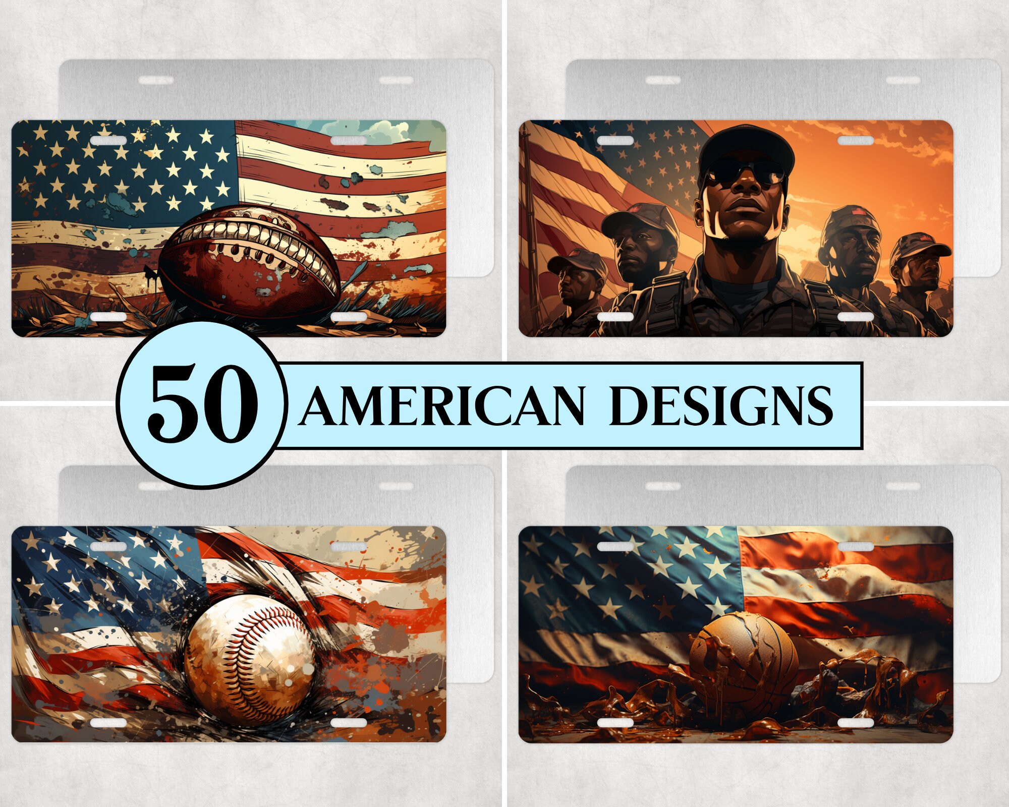 50 American Patriotic License Plate Designs: Sublimation PNG Bundle ...