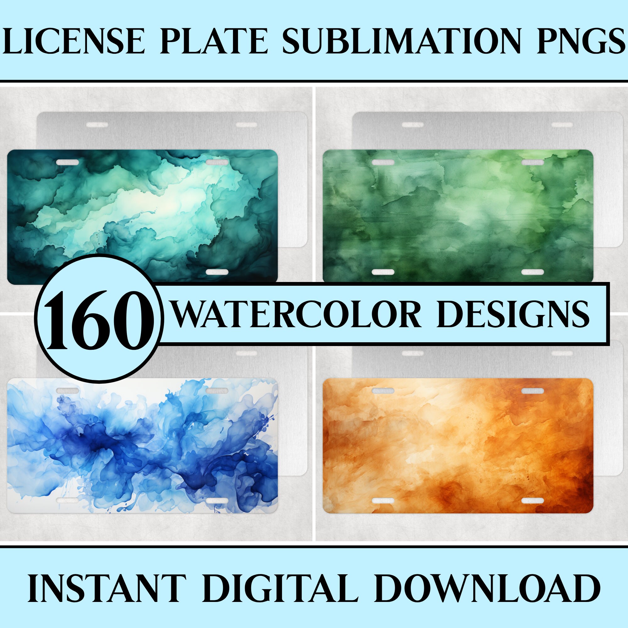 Pastel Watercolor License Plate PNG Designs Bundle, Alcohol Ink PNG ...