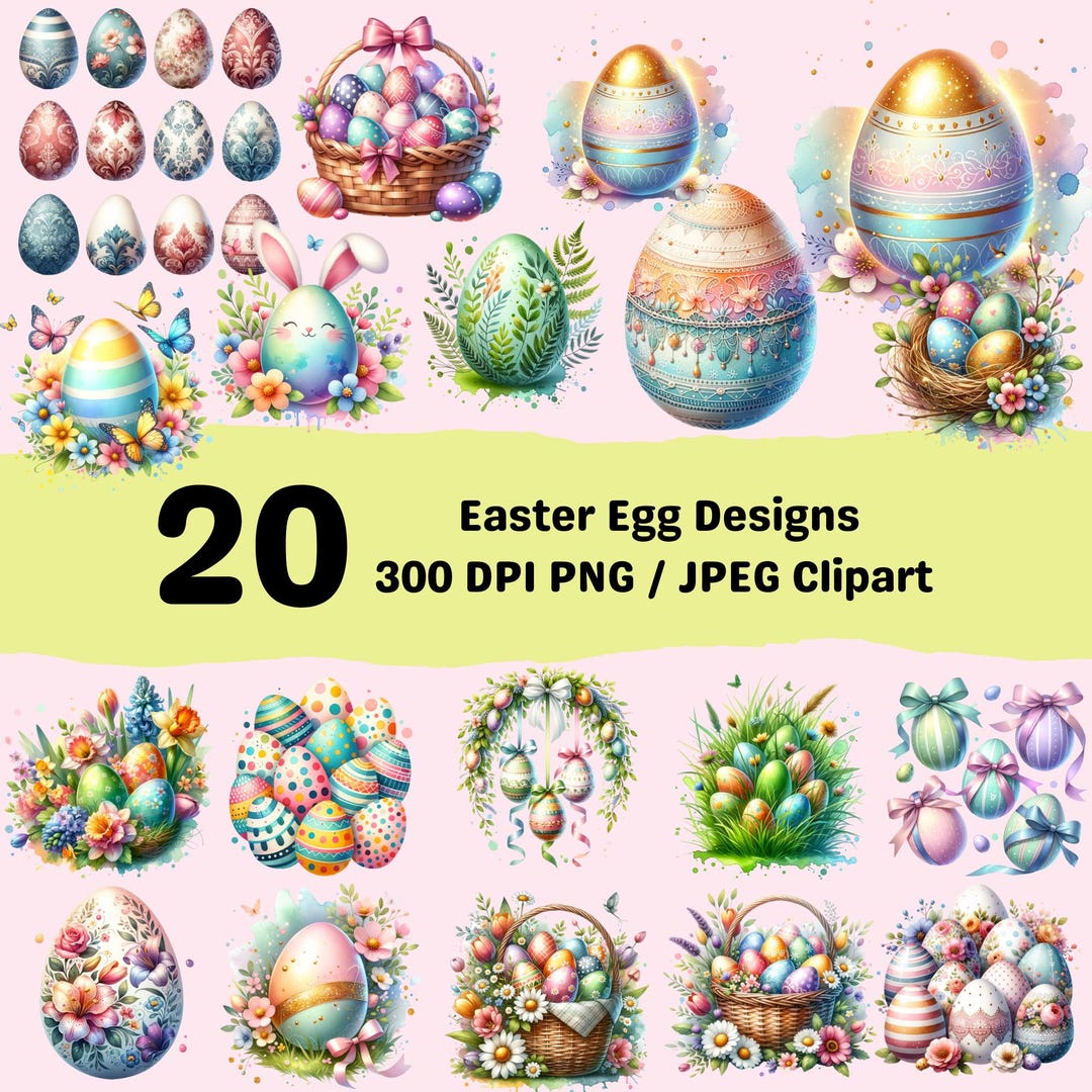 Pastel Watercolor Easter Egg Hunt Clipart PNG Bundle, Colorful Cute ...