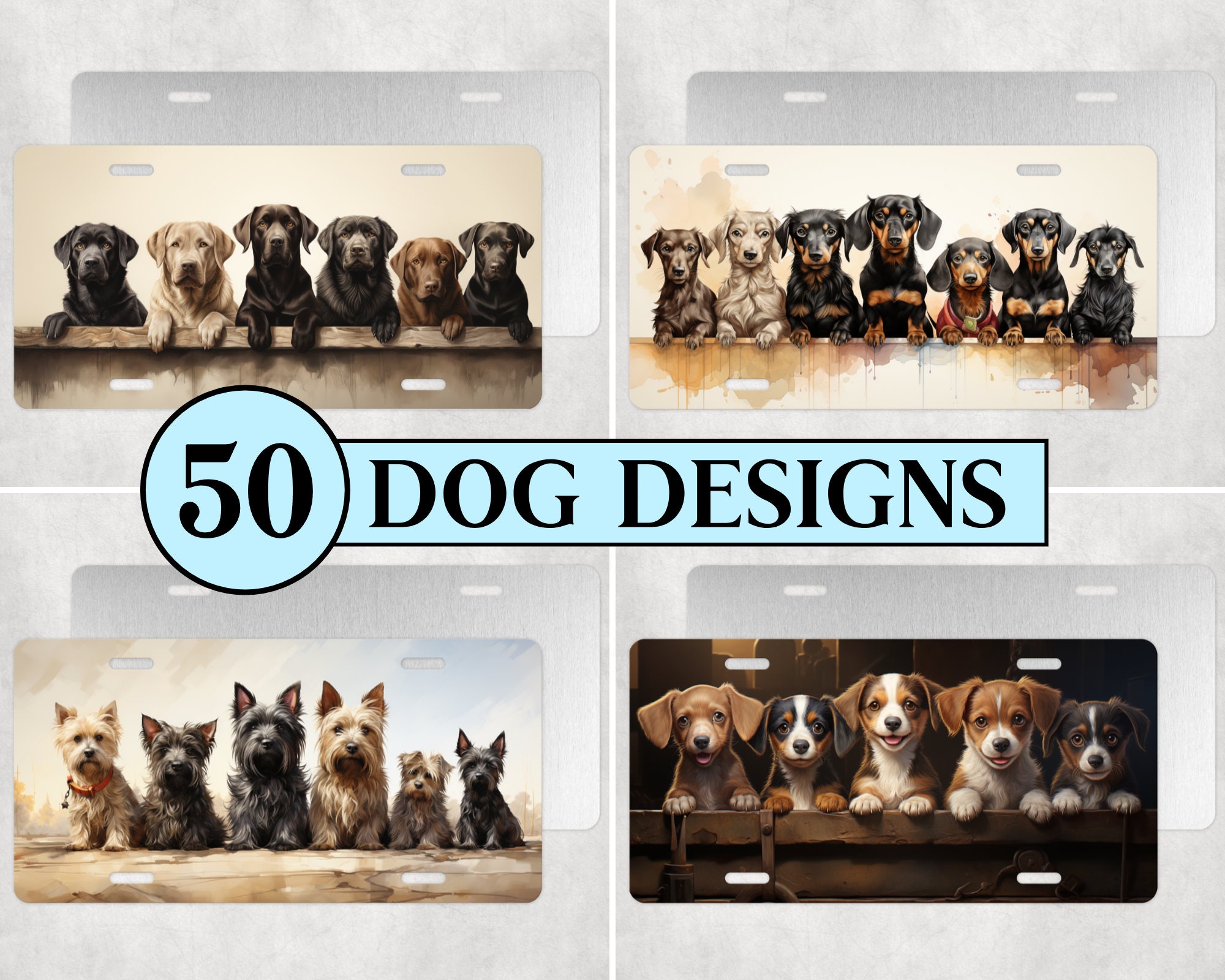 50 Dog License Plate Designs Bundle, Dog Car License Plate Wrap, Dog ...