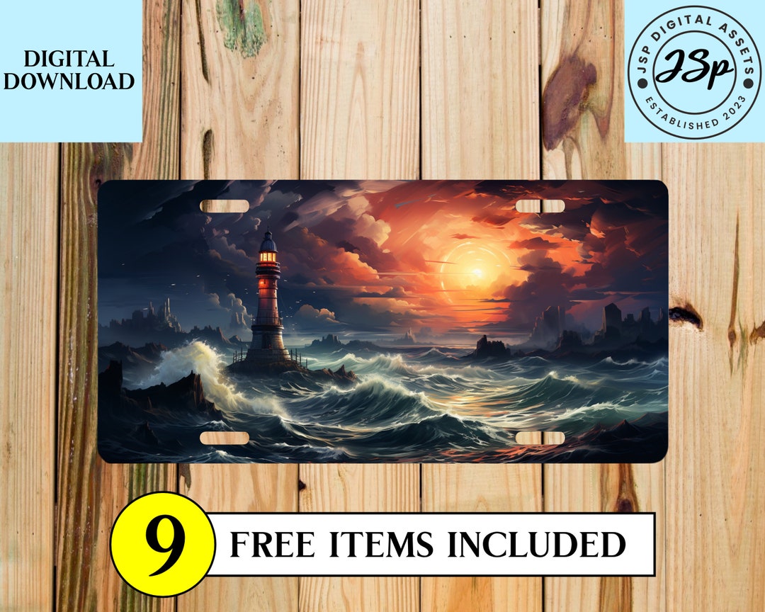Lighthouse License Plate Sublimation Design PNG, Magical Lighthouse Car ...