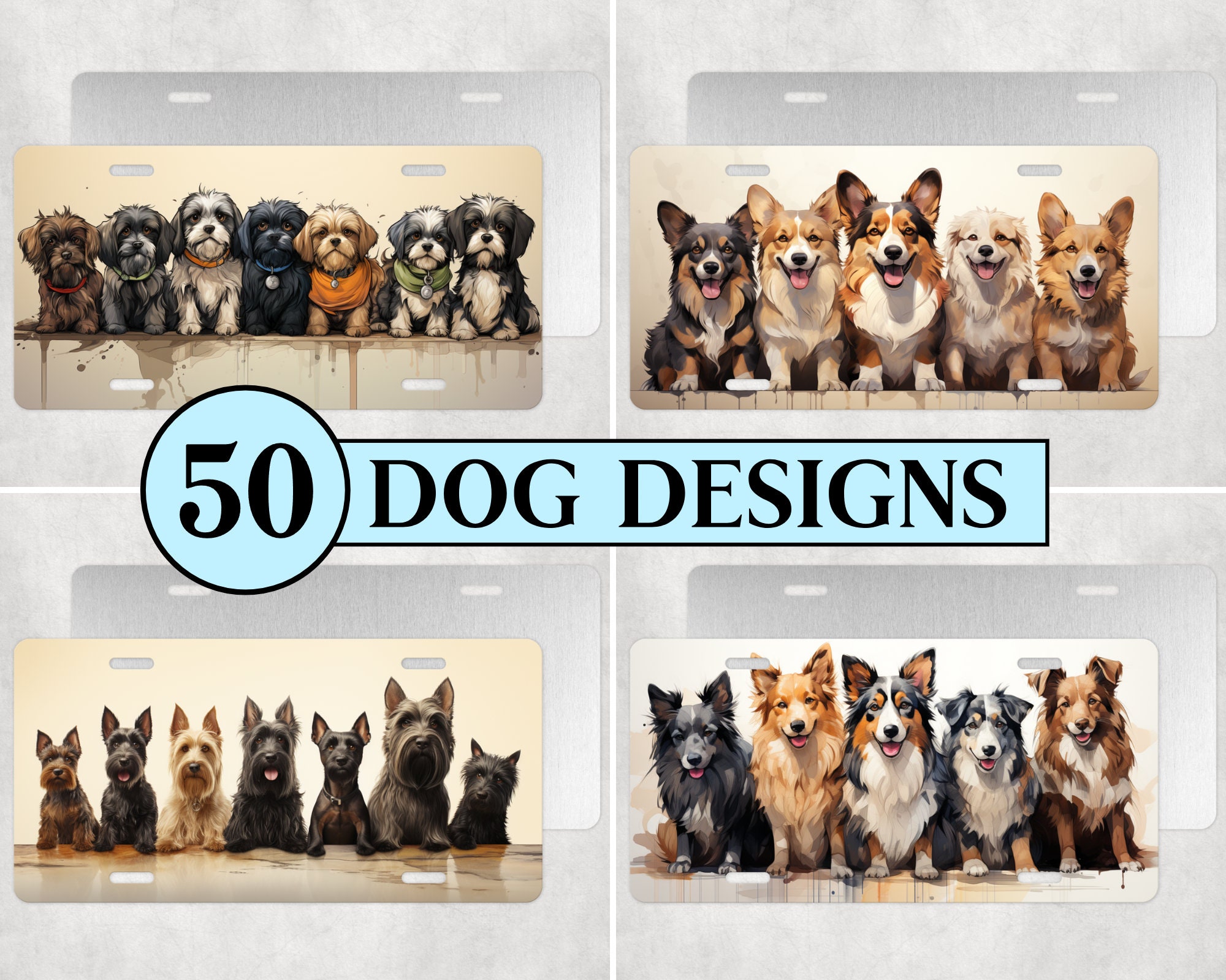 50 Dog License Plate Designs Bundle, Dog Car License Plate Wrap, Dog ...