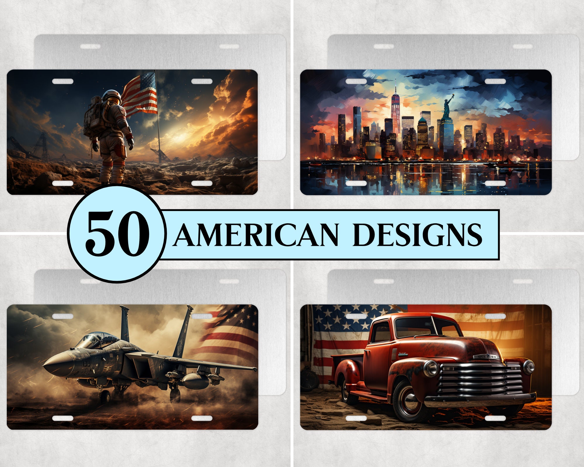 50 American Patriotic License Plate Designs: Sublimation PNG Bundle ...