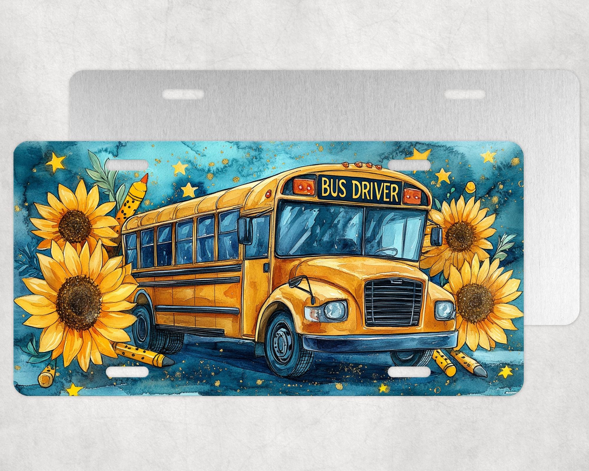 School Bus Driver License Plate PNG: Sunflower Sublimation Design ...