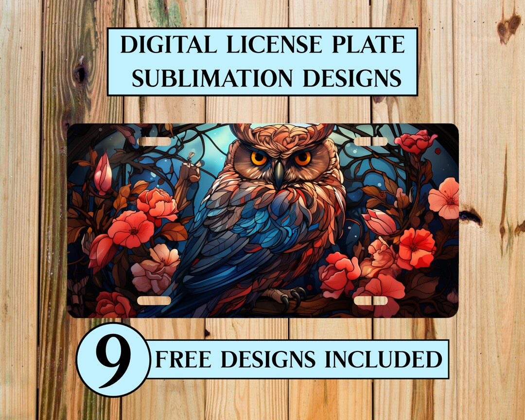 Owl License Plate Png, Bird License Plate Wrap, Stained Glass Png ...