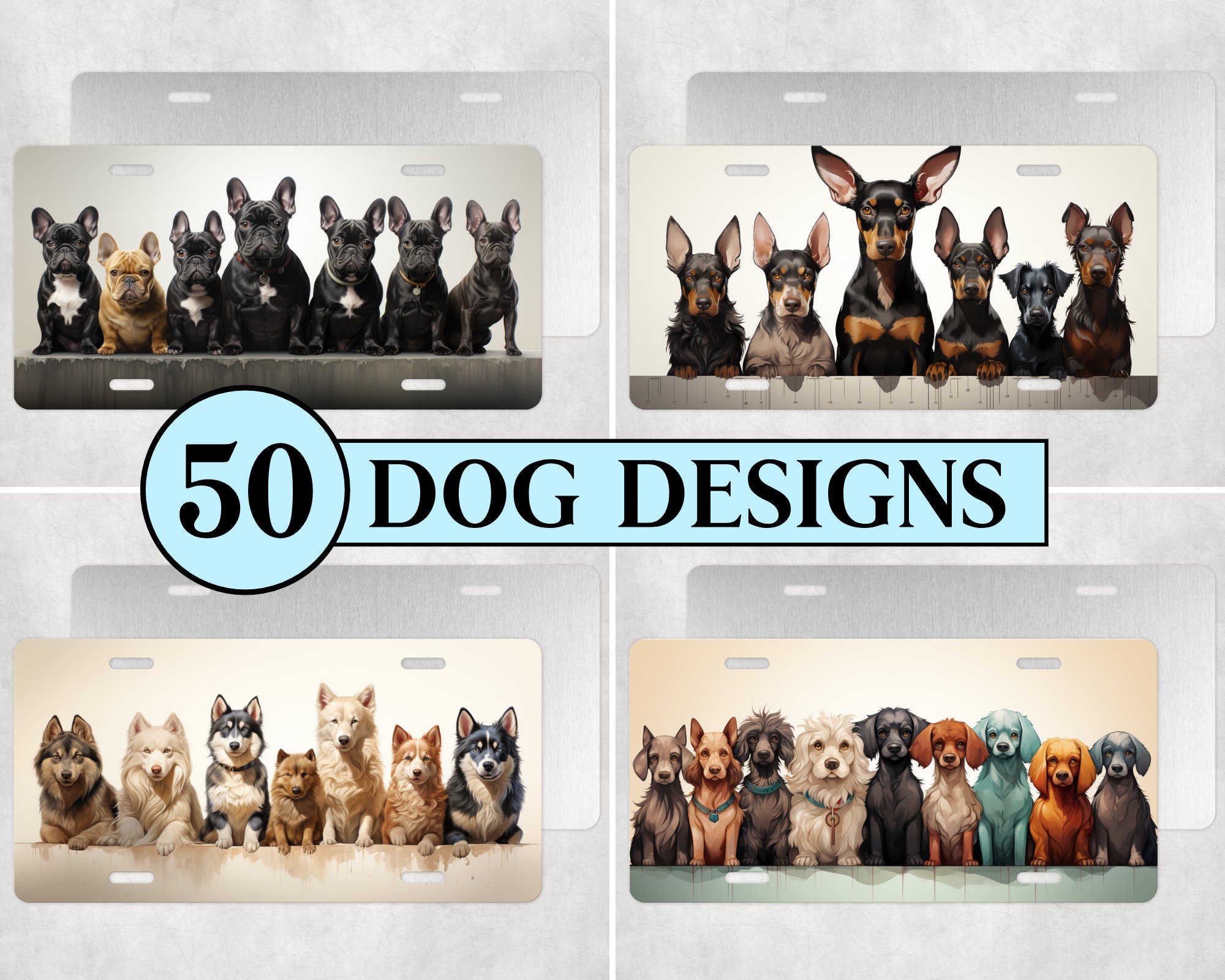 50 Dog License Plate Designs Bundle, Dog Car License Plate Wrap, Dog ...