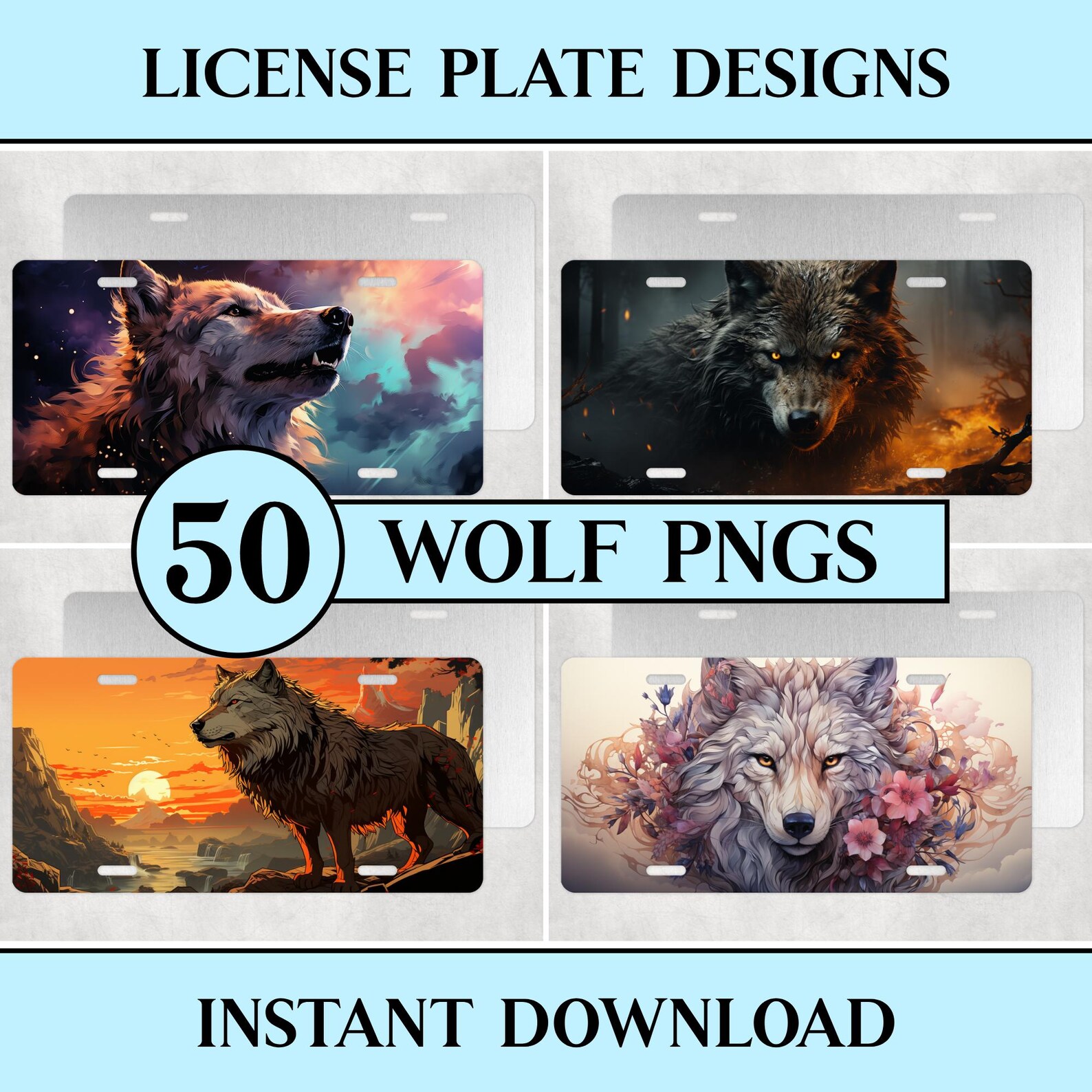 50 Wolf License Plate Sublimation Designs: PNG Bundle (digital Download ...