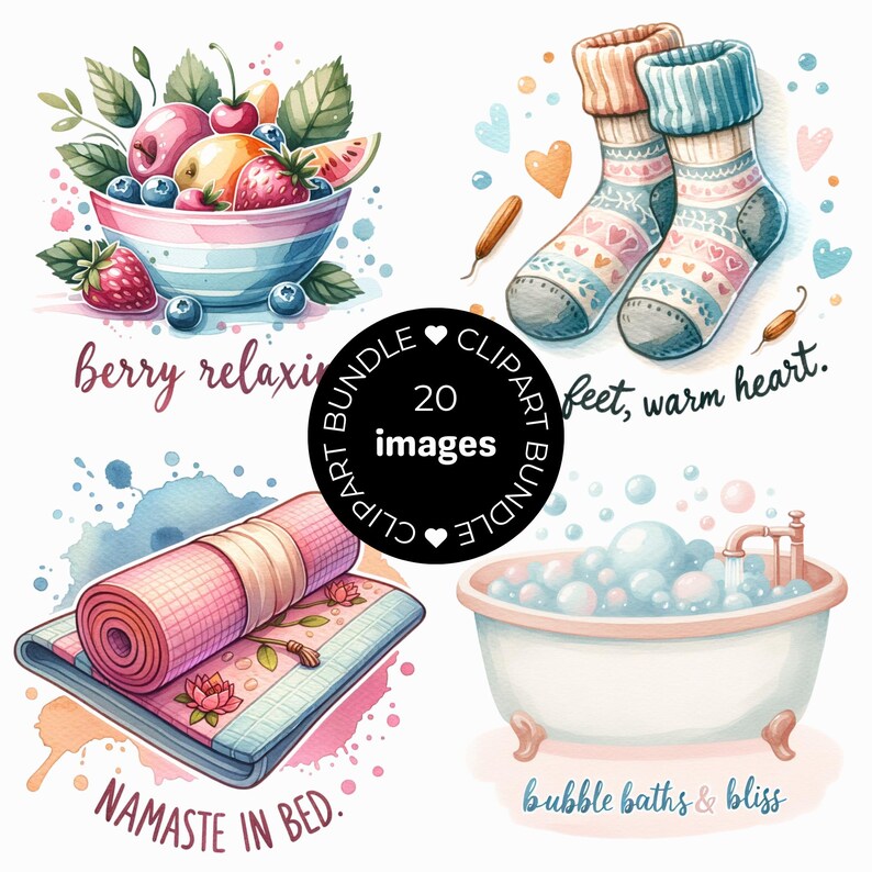Watercolor Self Care Clipart Set: Affirmation Relaxation Graphics ...