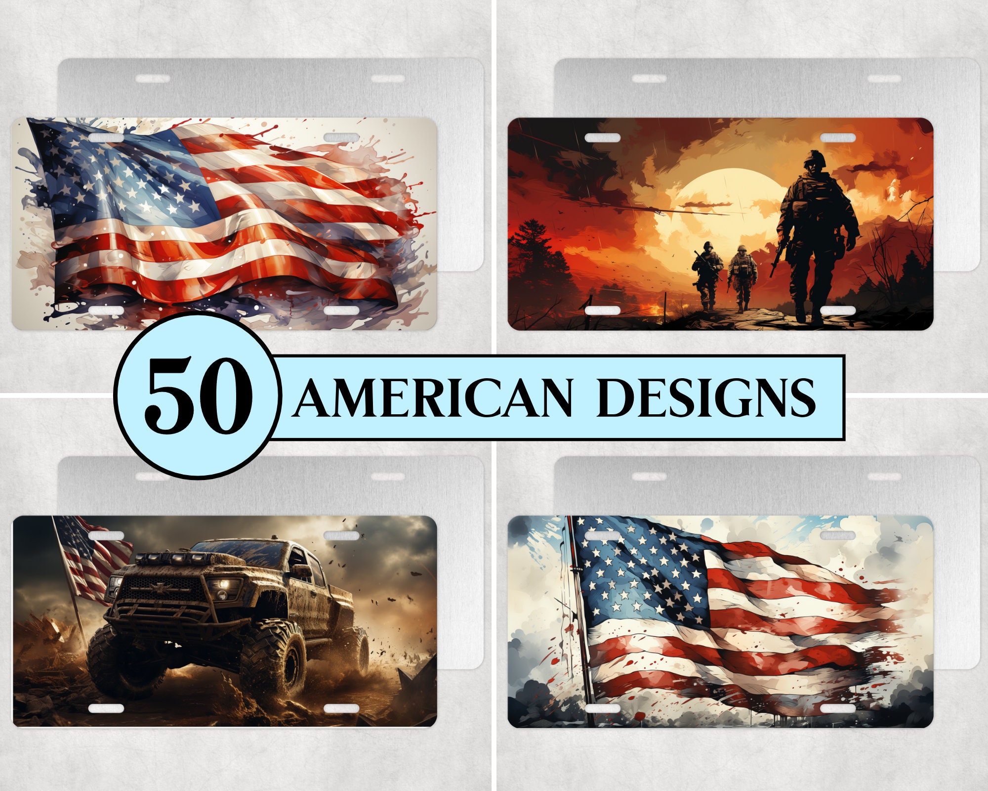 50 American Patriotic License Plate Designs: Sublimation PNG Bundle ...