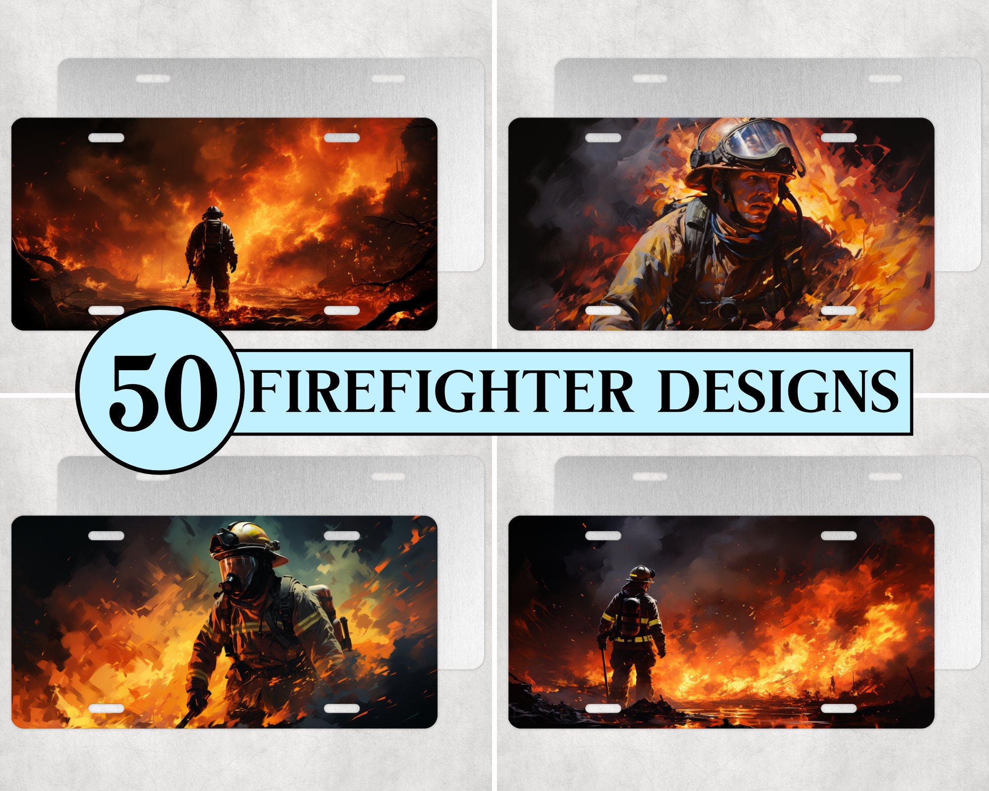 50 Firefighter License Plate Designs: Sublimation PNG Bundle (digital ...