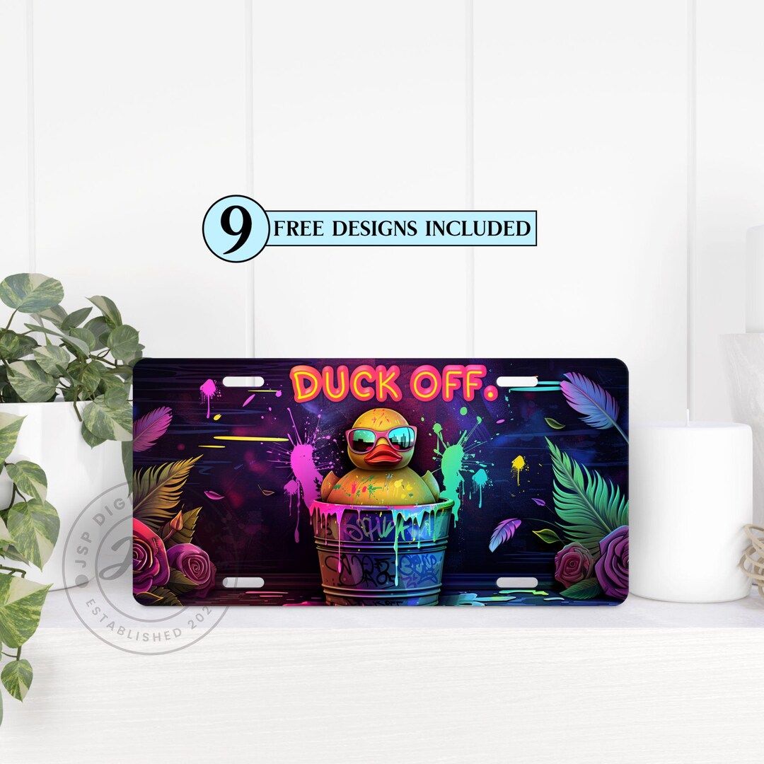 Funny Rubber Duck License Plate PNG: Neon Cartoon Design (digital ...