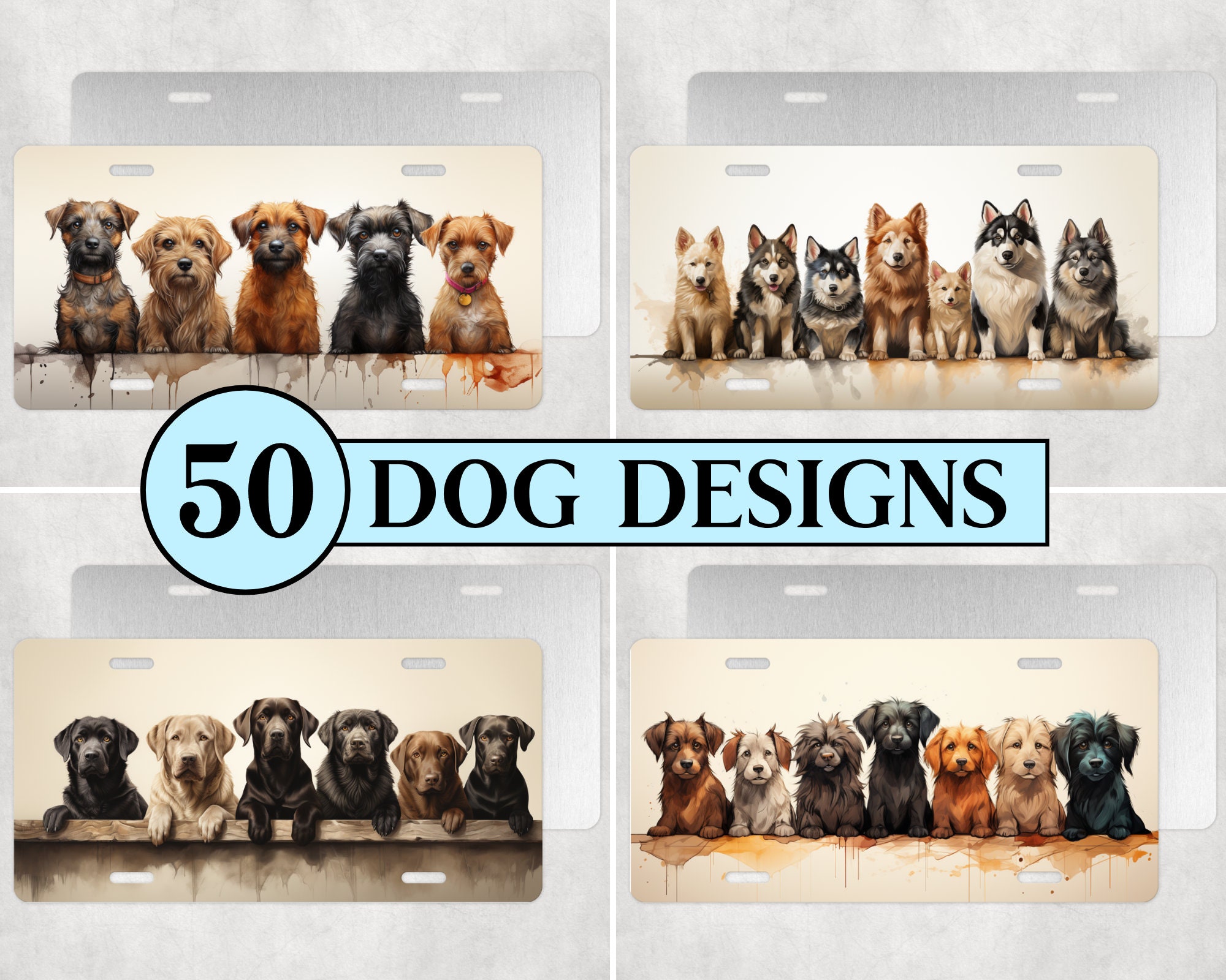 50 Dog License Plate Designs Bundle, Dog Car License Plate Wrap, Dog ...