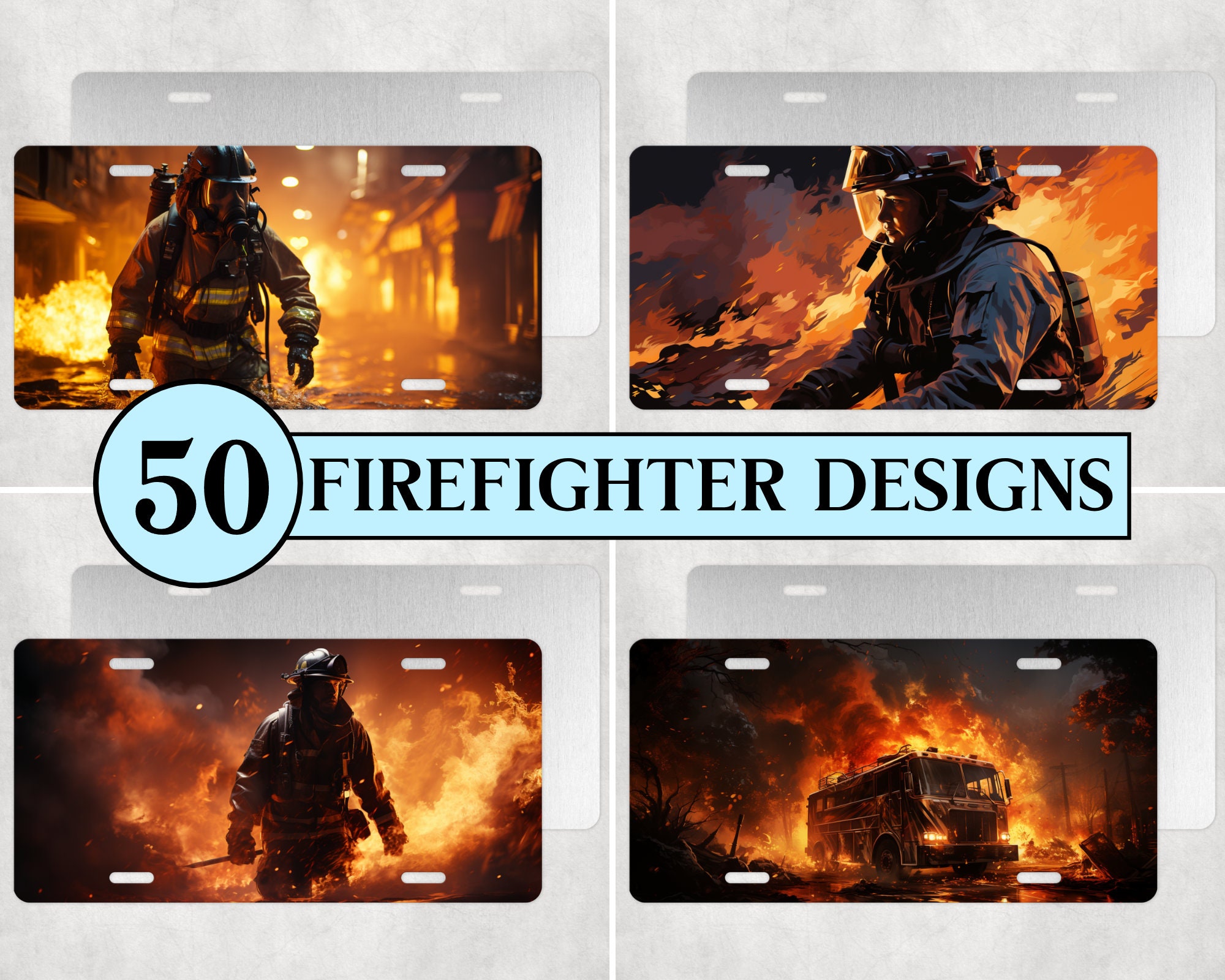 50 Firefighter License Plate Designs: Sublimation PNG Bundle (digital ...