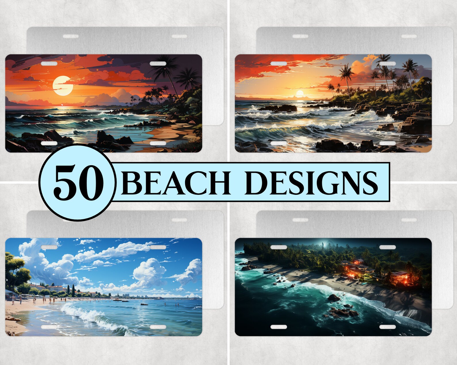 50 Beach License Plate Designs Bundle, Car License Plate Wrap, Ocean ...