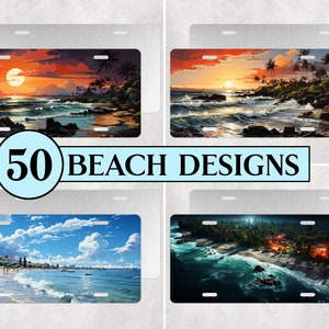 50 Beach License Plate Designs Bundle, Car License Plate Wrap, Ocean ...