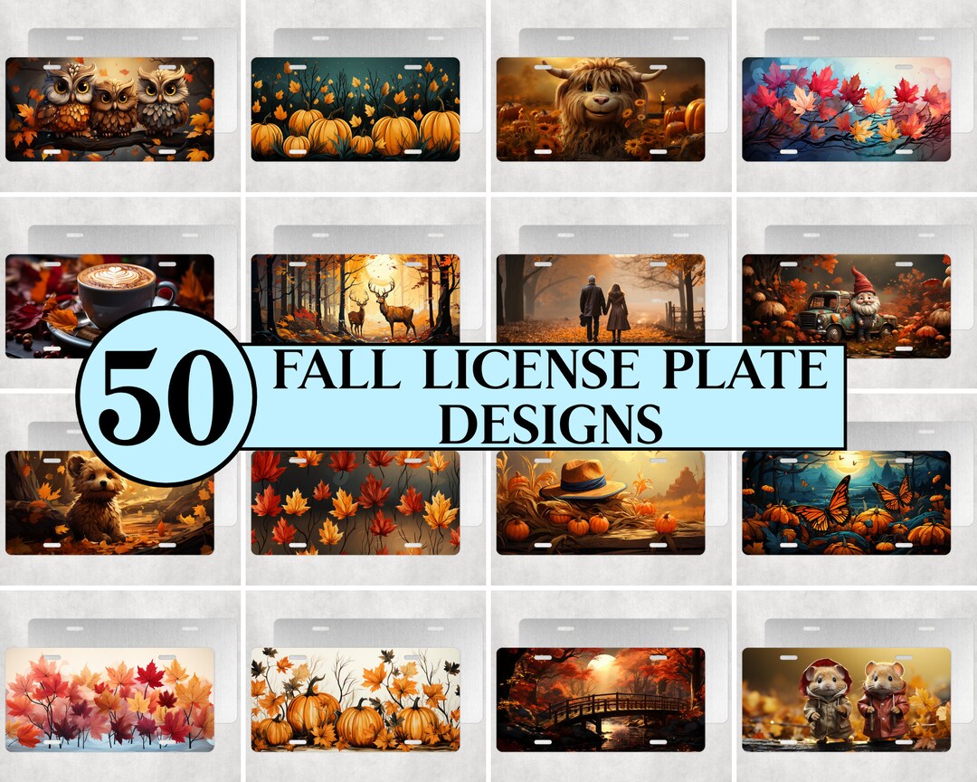 50 Fall License Plate Designs Bundle, Autumn Car License Plate Wrap ...