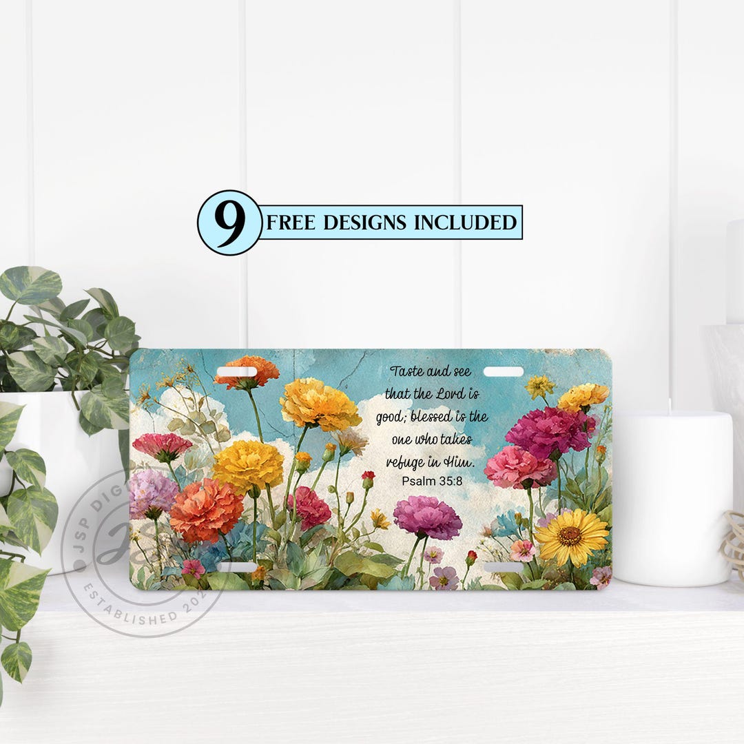 Christian Floral License Plate PNG: Bible Verse Sublimation Design ...