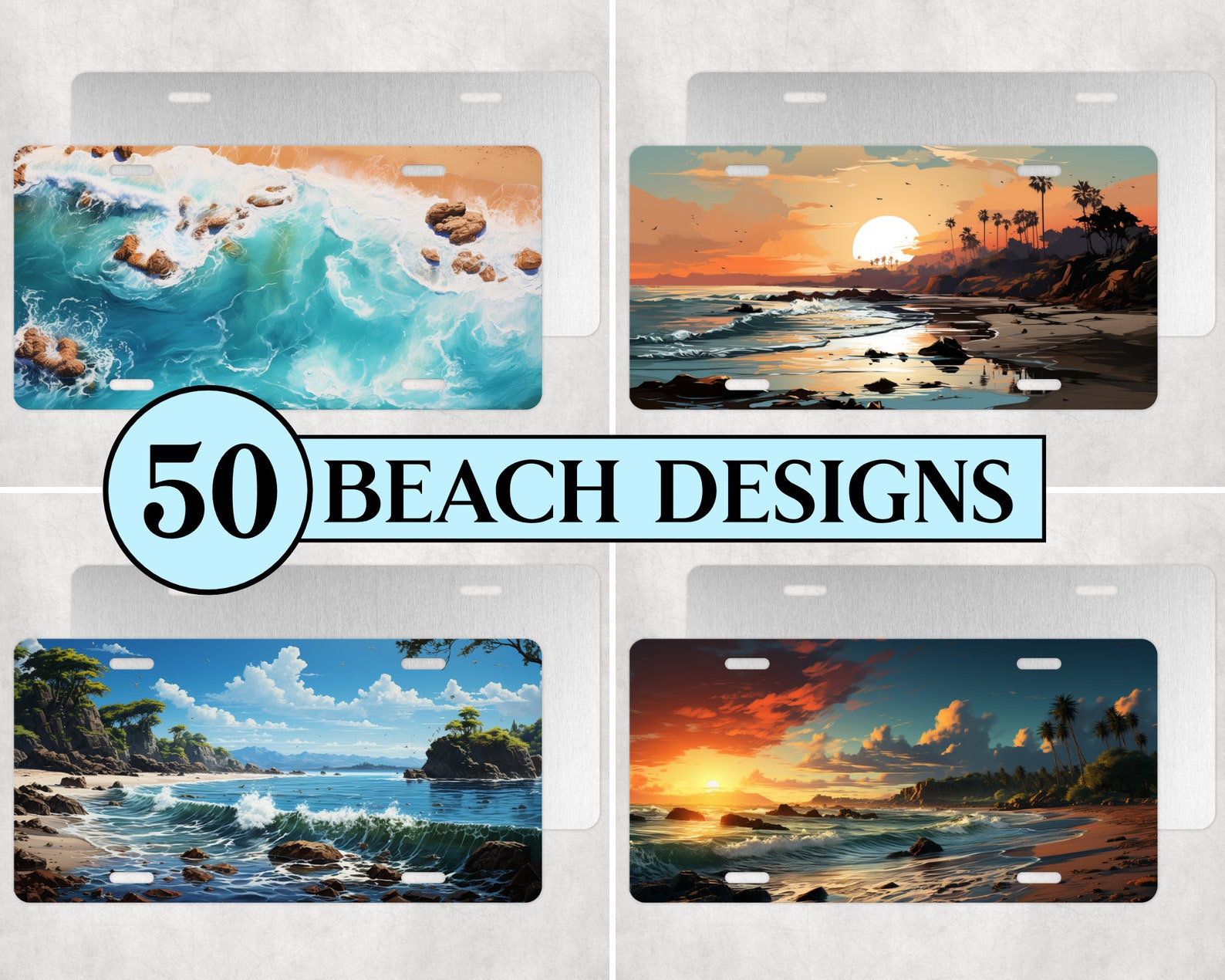 50 Beach License Plate Designs Bundle, Car License Plate Wrap, Ocean ...