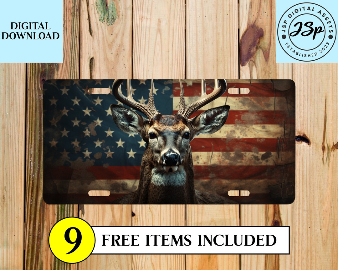 Deer Hunting American Flag License Plate PNG, Deer License Plate ...