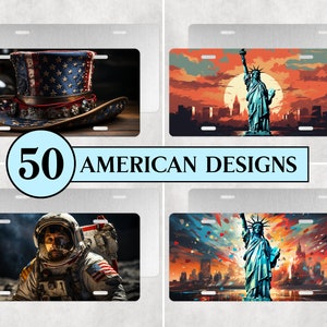 50 American Patriotic License Plate Designs: Sublimation PNG Bundle ...