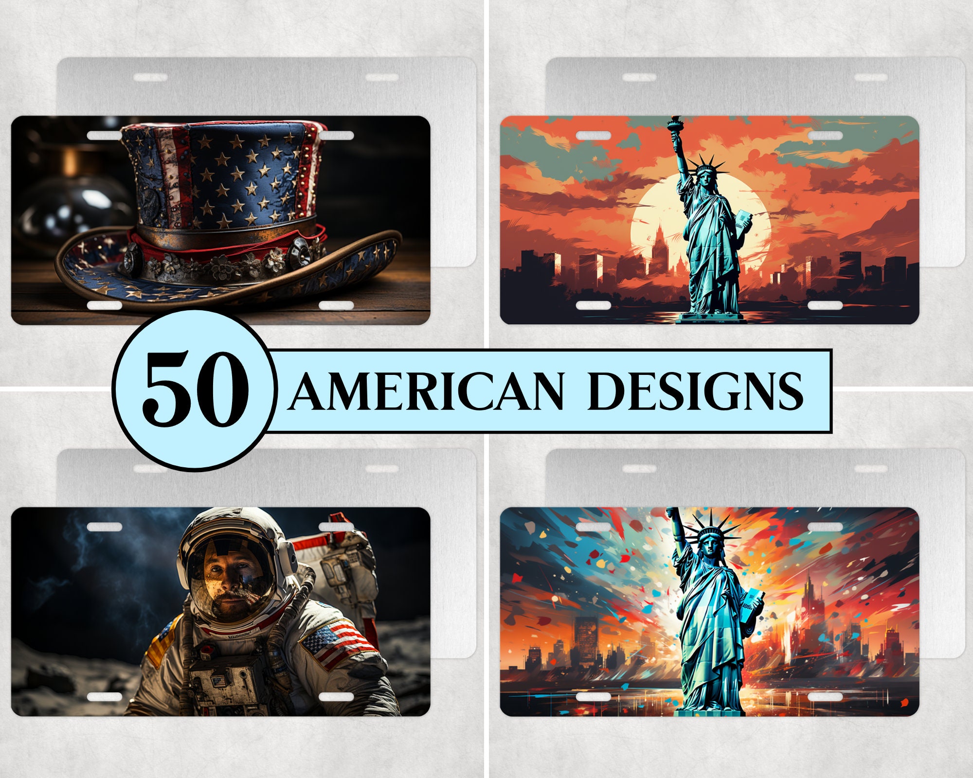 50 American Patriotic License Plate Designs: Sublimation PNG Bundle ...