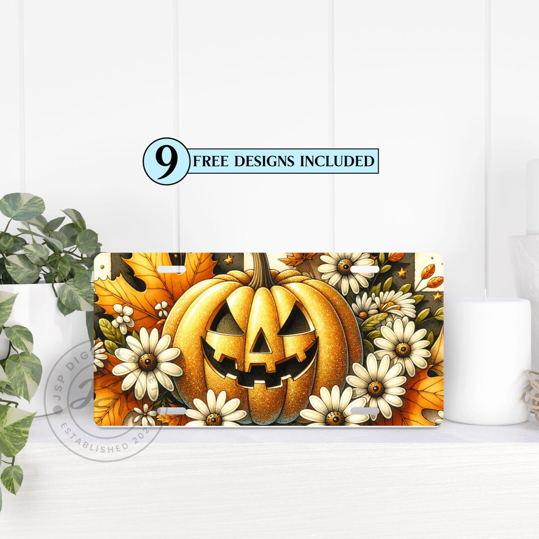 Fall 2025 License Plate PNG Design, Halloween Cute Spooky Pumpkin ...