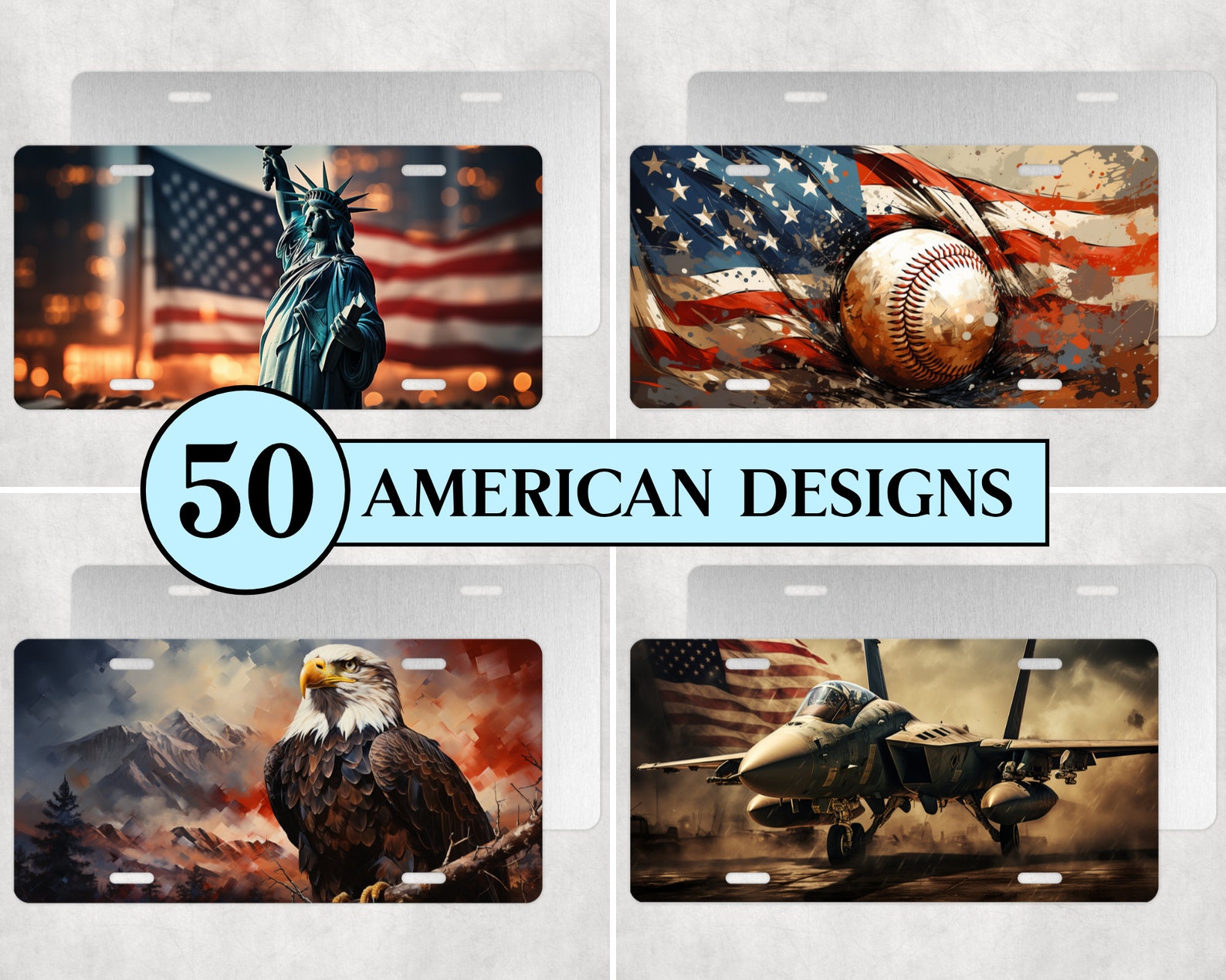 50 American Patriotic License Plate Designs: Sublimation PNG Bundle ...
