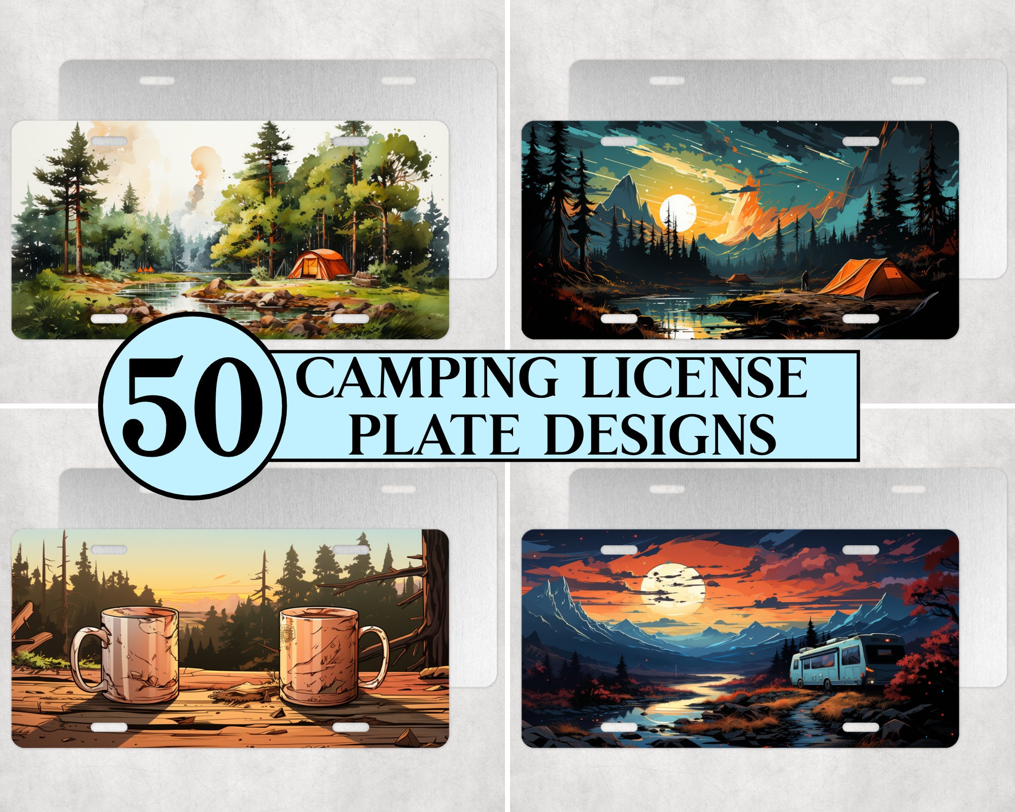 50 Camping Life License Plate PNG Designs Bundle, Camping PNG File ...