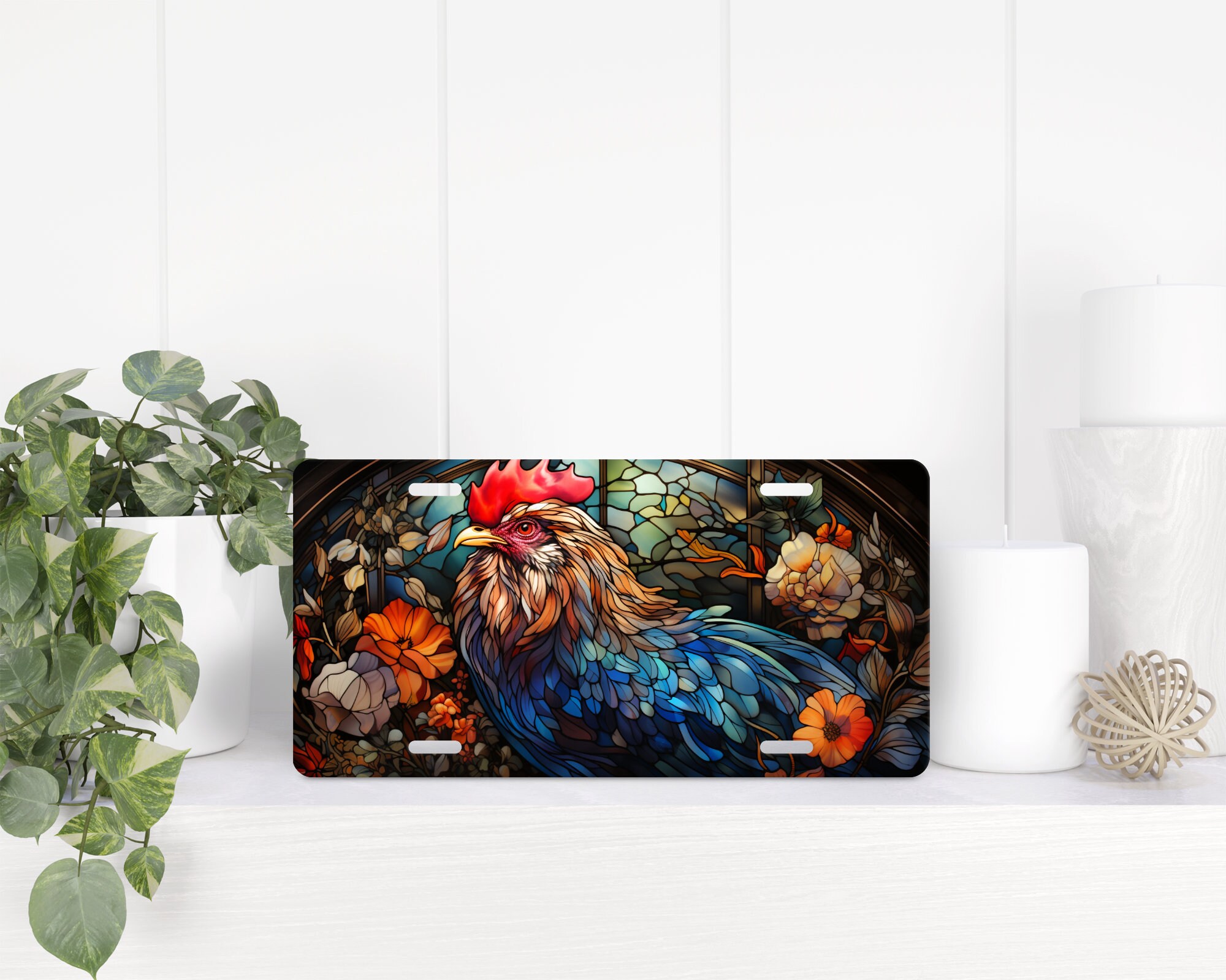 Chicken License Plate Wrap, Chicken Png, Stained Glass Png, License ...