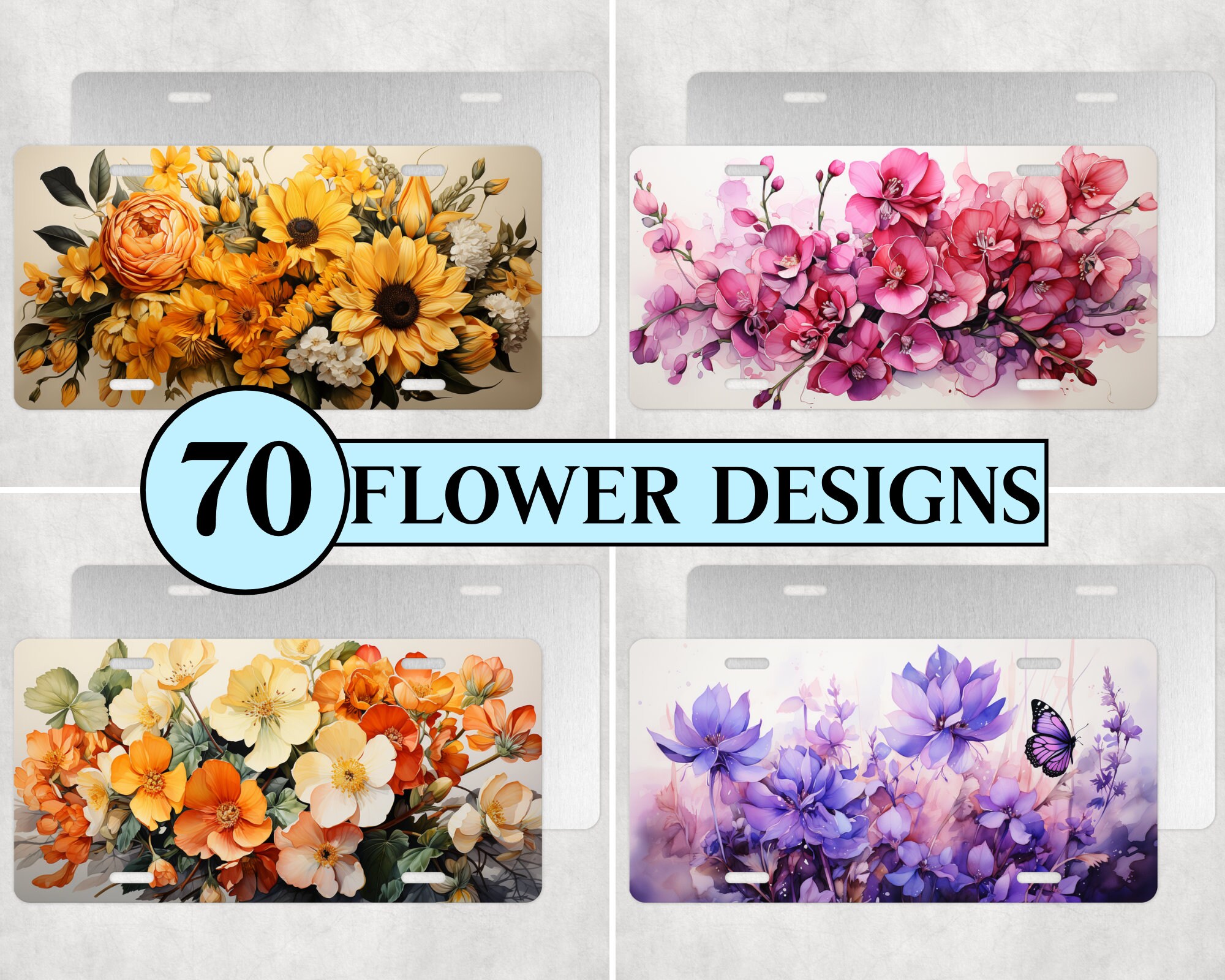 70 Flower Floral License Plate PNG Designs Bundle, Custom Car License ...