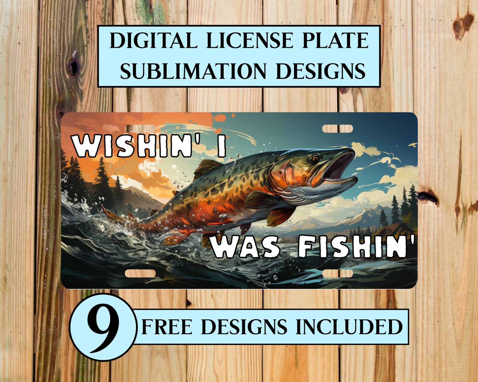 Fishing Fisherman License Plate Sublimation Design Digital Download PNG ...