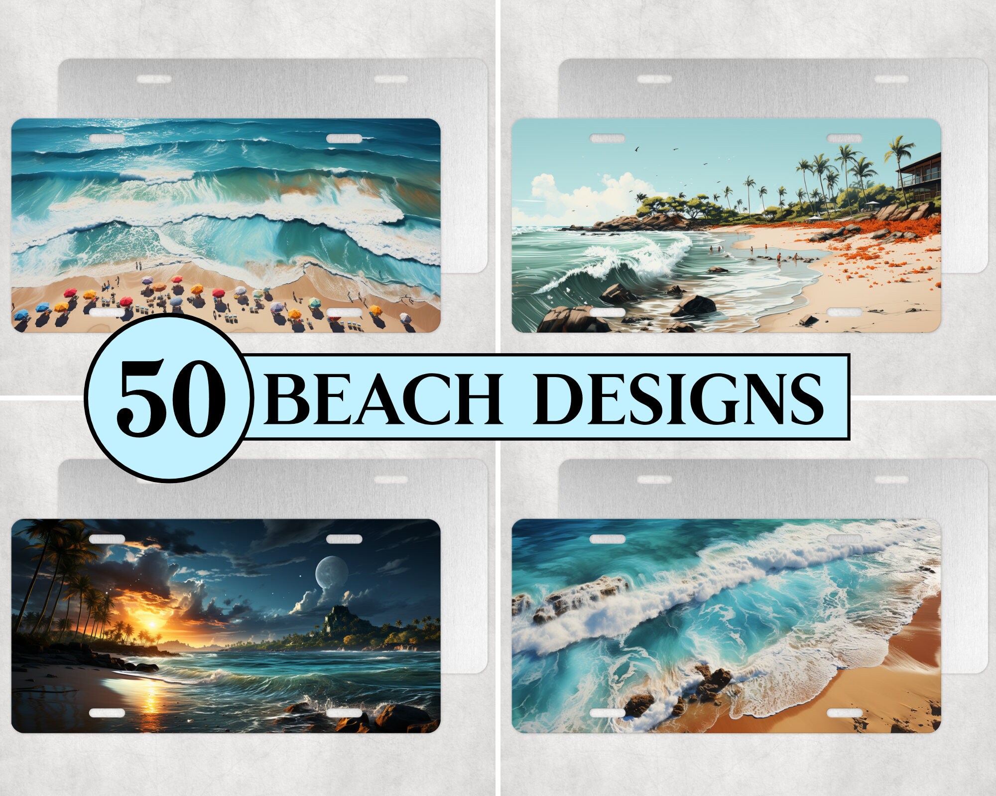 50 Beach License Plate Designs Bundle, Car License Plate Wrap, Ocean ...