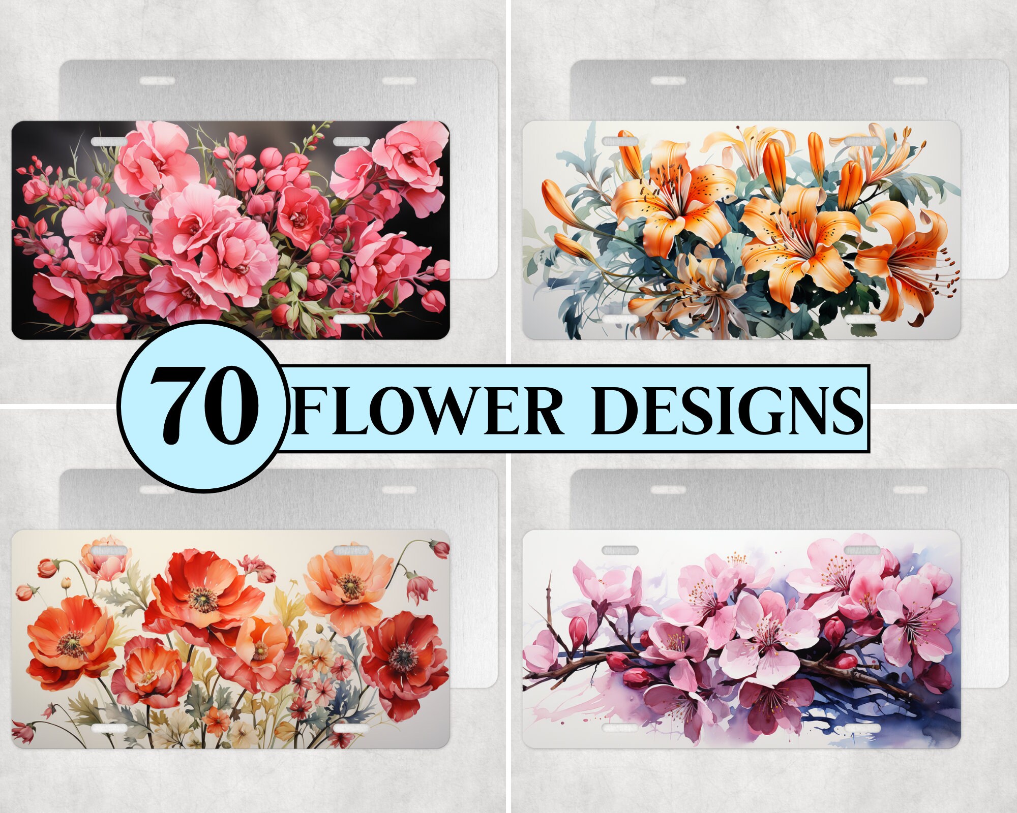 70 Flower Floral License Plate PNG Designs Bundle, Custom Car License ...