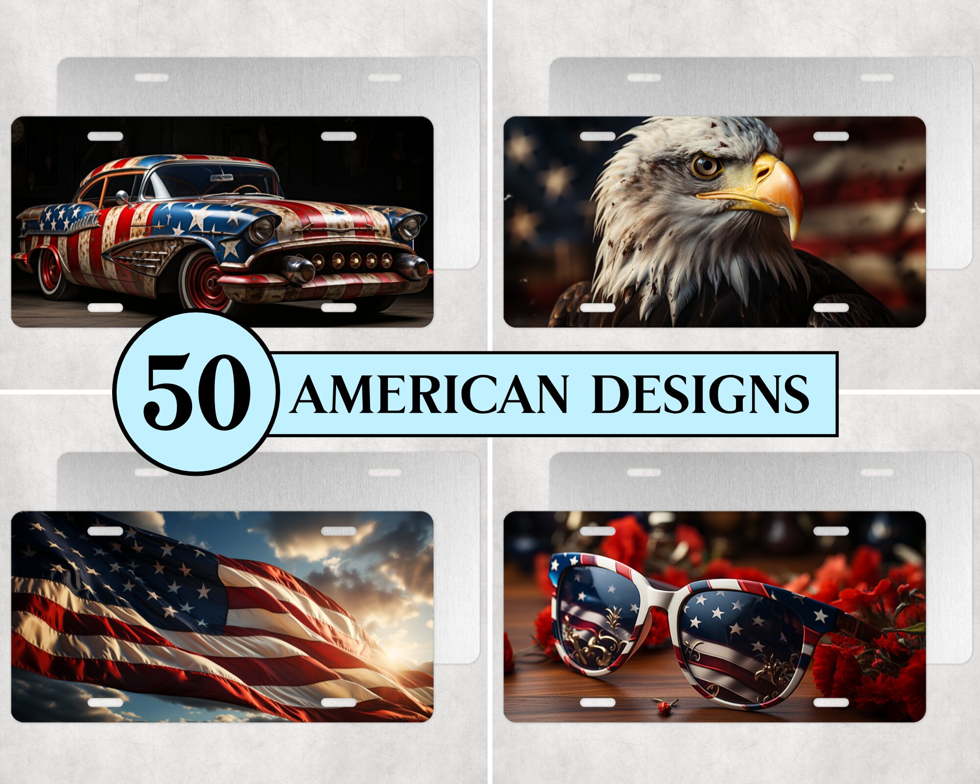 50 American Patriotic License Plate Designs: Sublimation PNG Bundle ...