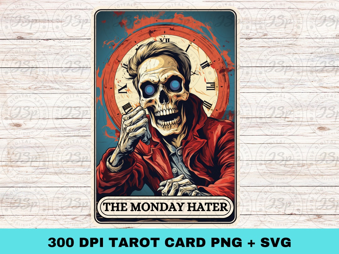 Monday Tarot Card SVG PNG, Funny Skeleton Skull Sublimation Design for ...