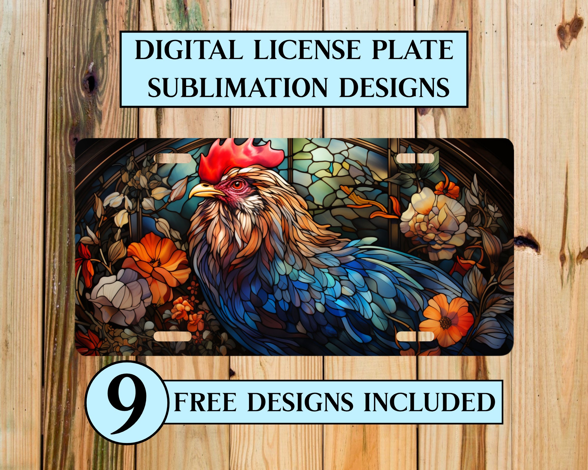 Chicken License Plate Wrap, Chicken Png, Stained Glass Png, License ...