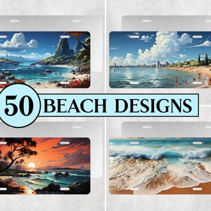 50 Beach License Plate Designs Bundle, Car License Plate Wrap, Ocean ...