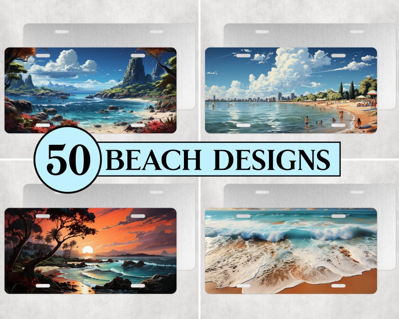 50 Beach License Plate Designs Bundle, Car License Plate Wrap, Ocean ...