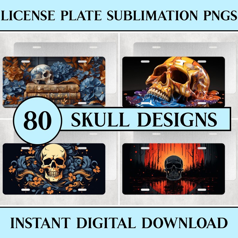 80 Skull License Plate PNG Designs: Halloween Horror Sublimation ...