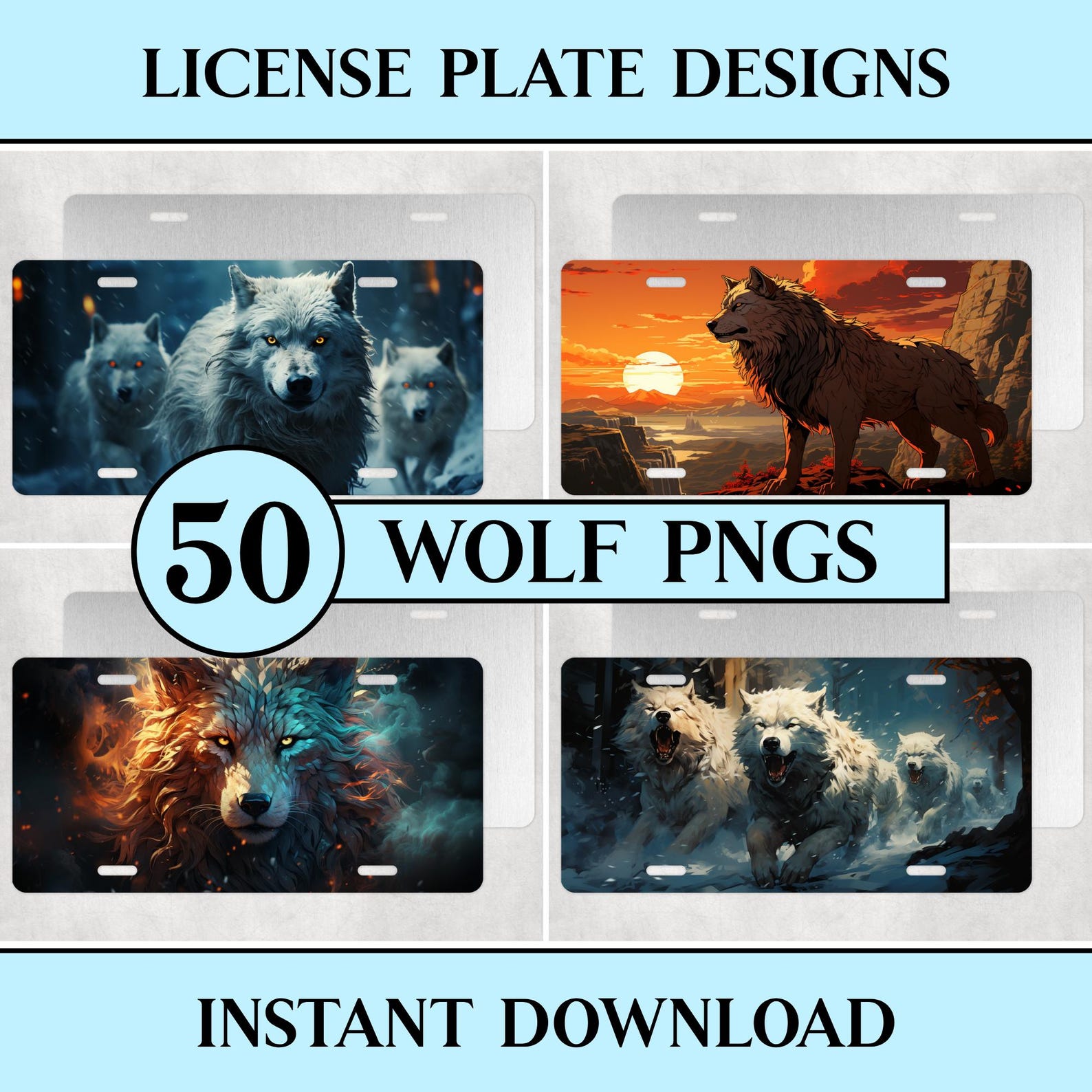 50 Wolf License Plate Sublimation Designs: PNG Bundle (digital Download ...