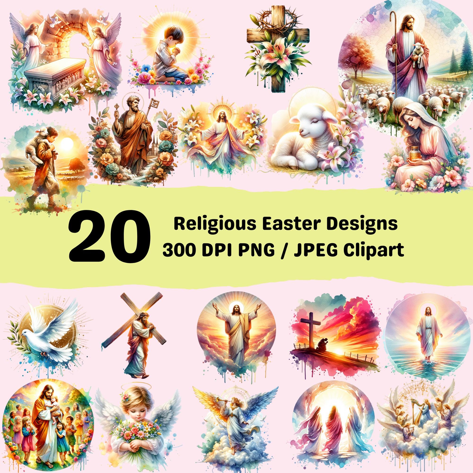Religious Easter Clipart PNG Bundle, Jesus Christ Christian JPEG ...