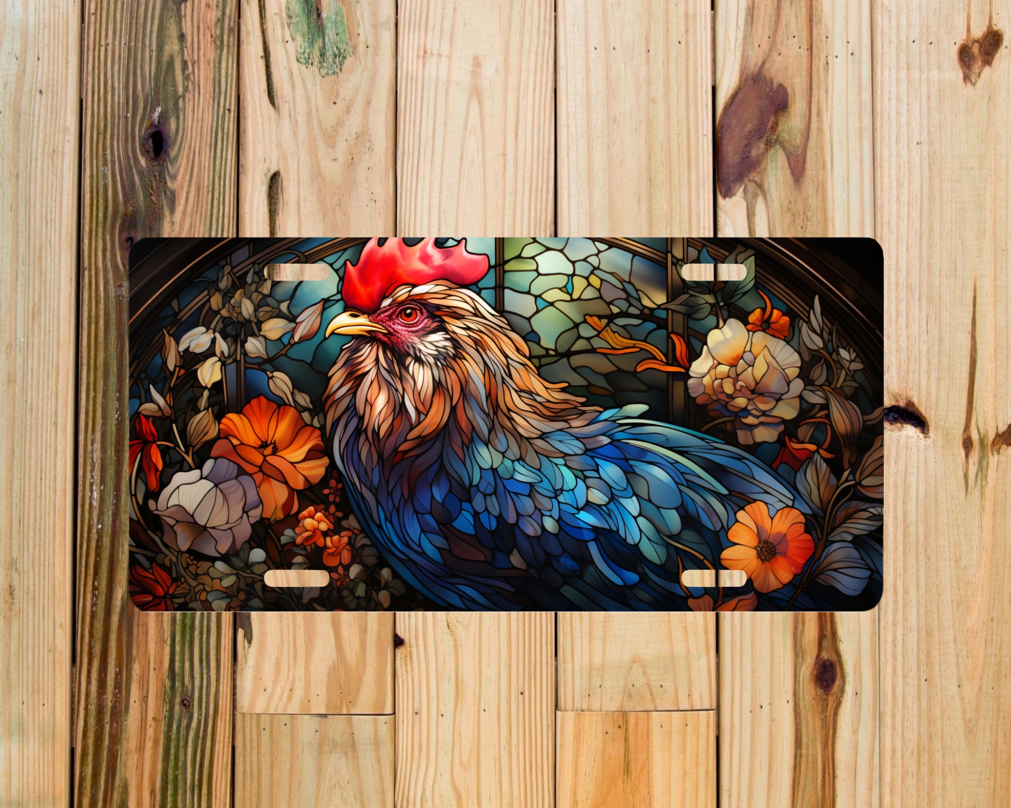 Chicken License Plate Wrap, Chicken Png, Stained Glass Png, License ...