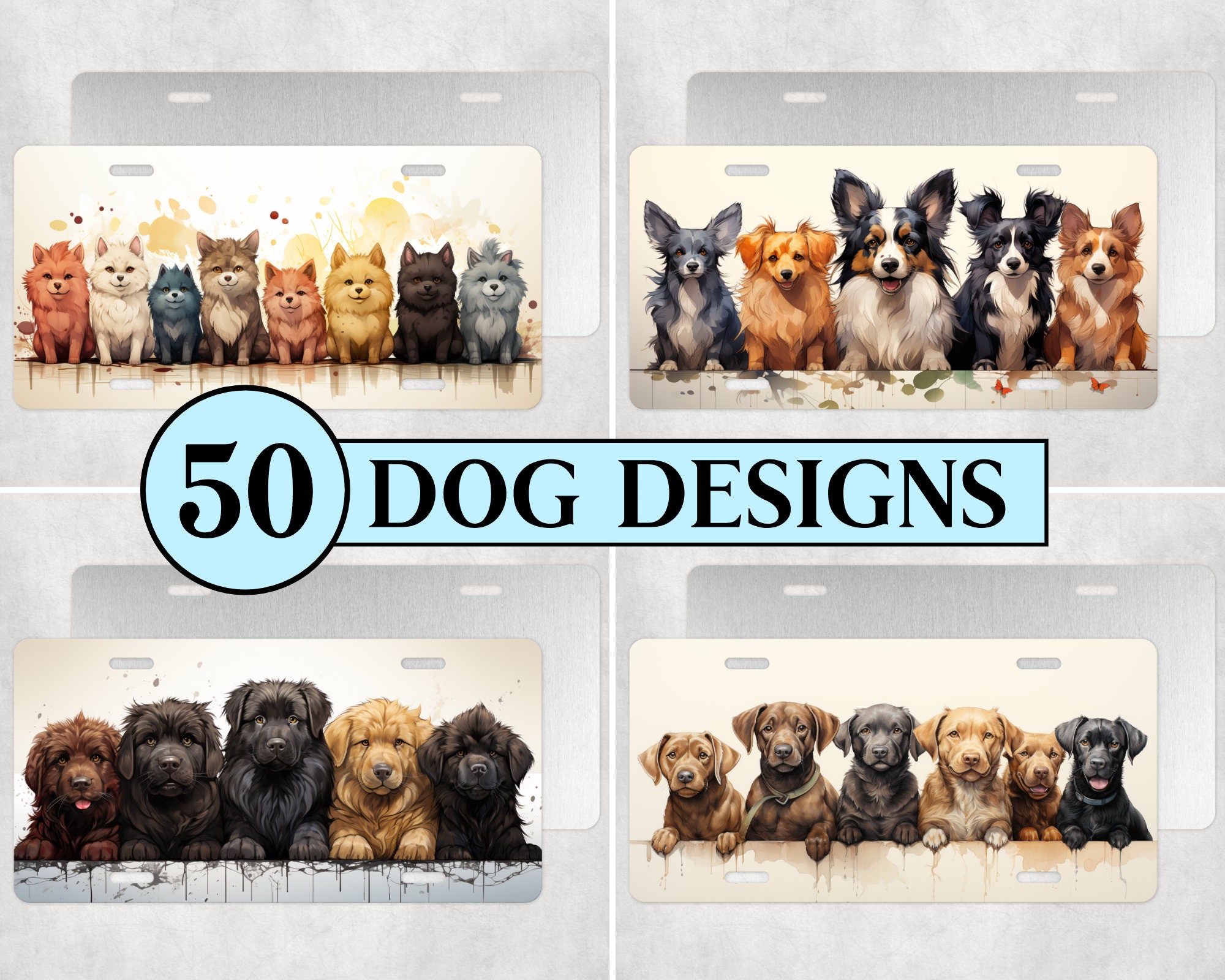 50 Dog License Plate Designs Bundle, Dog Car License Plate Wrap, Dog ...