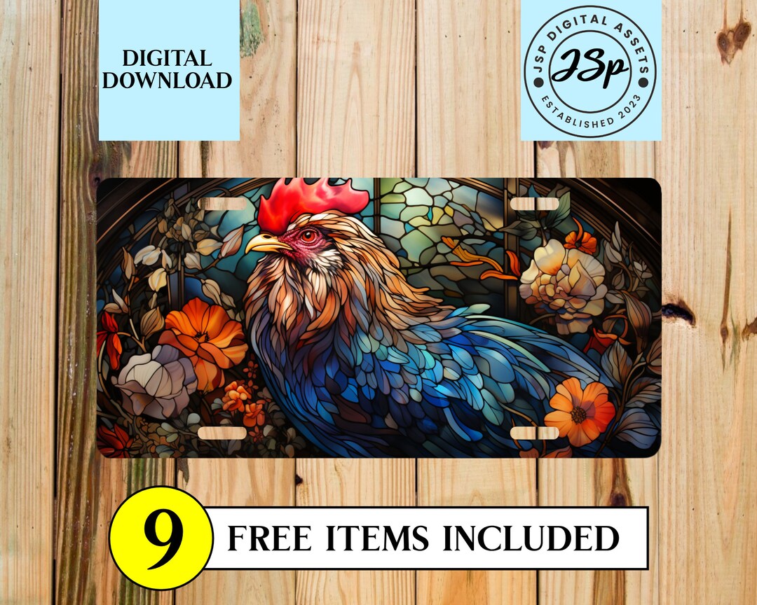 Chicken License Plate Wrap, Chicken Png, Stained Glass Png, License ...