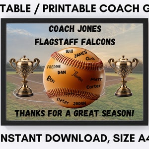 Editable Baseball Coach Gift Printable, Coach Appreciation Gift, Team ...