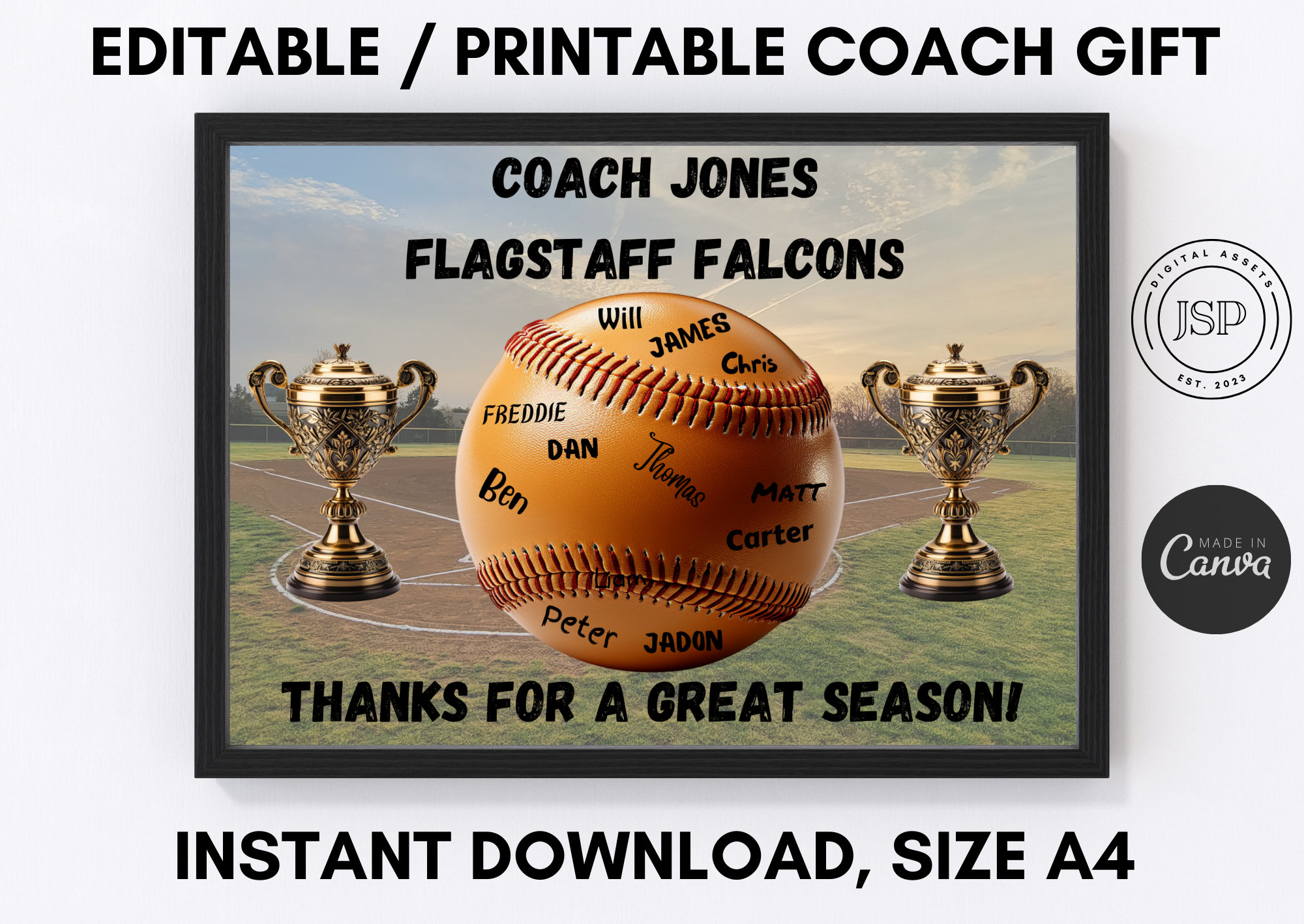 Editable Baseball Coach Gift Printable, Coach Appreciation Gift, Team ...