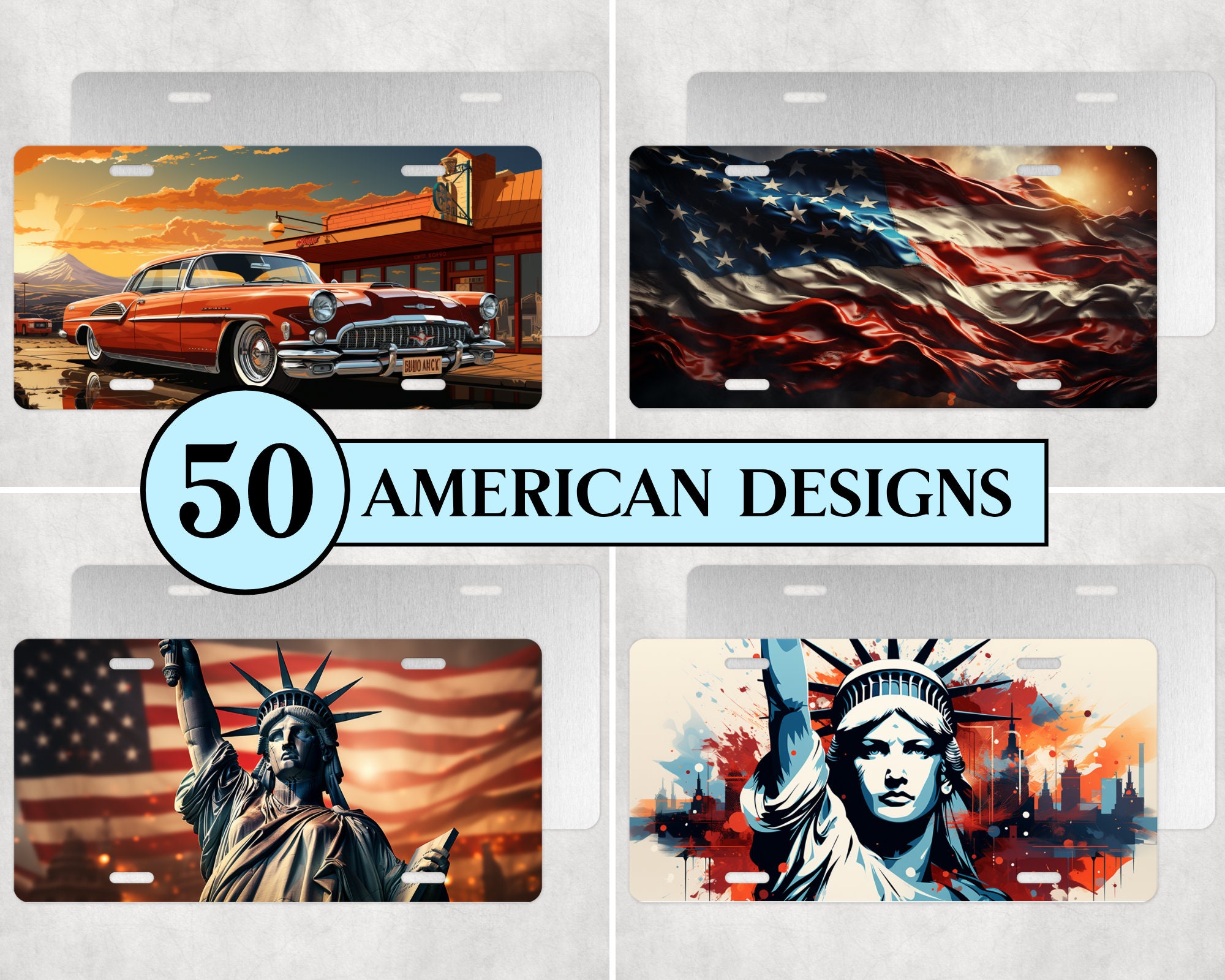50 American Patriotic License Plate Designs: Sublimation PNG Bundle ...